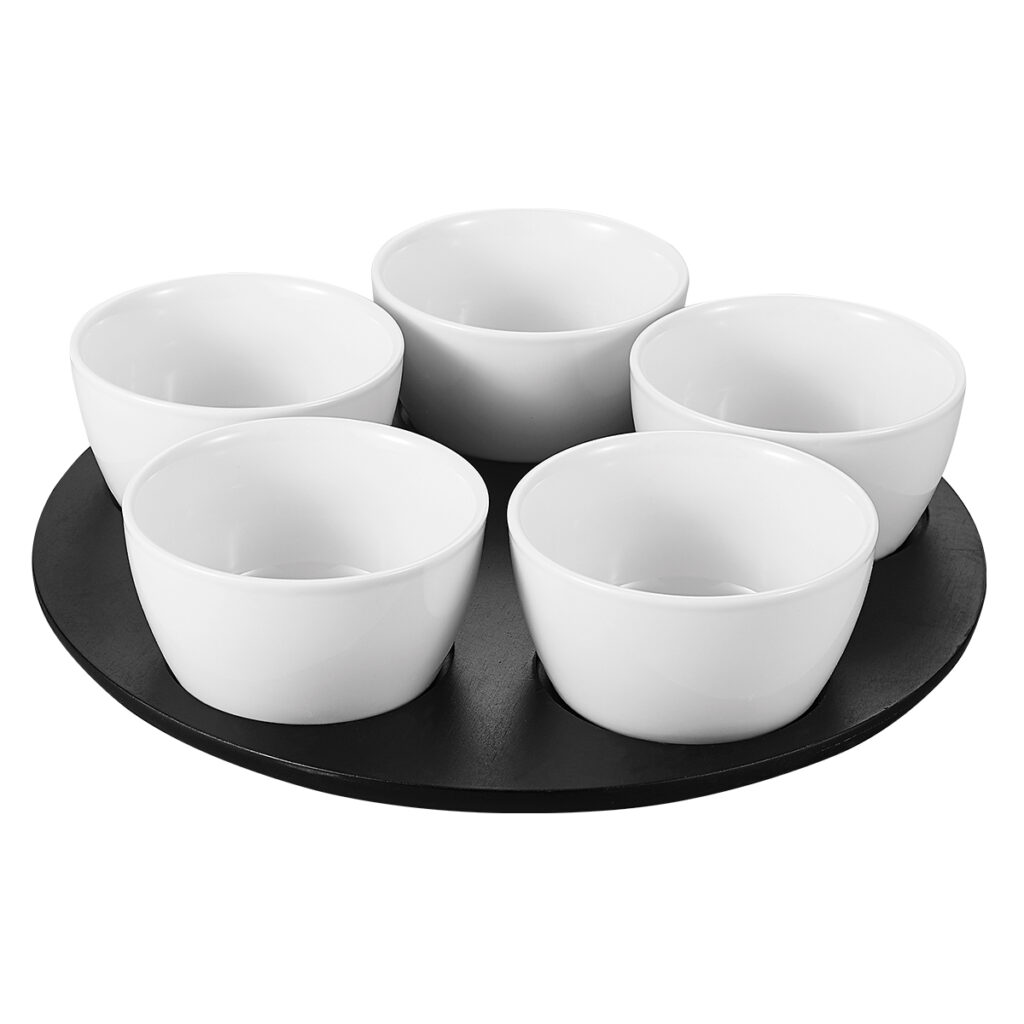 Botanero De 5 Snacks Con Base Redonda Negra- Blanco Y Negro | Perfect Home